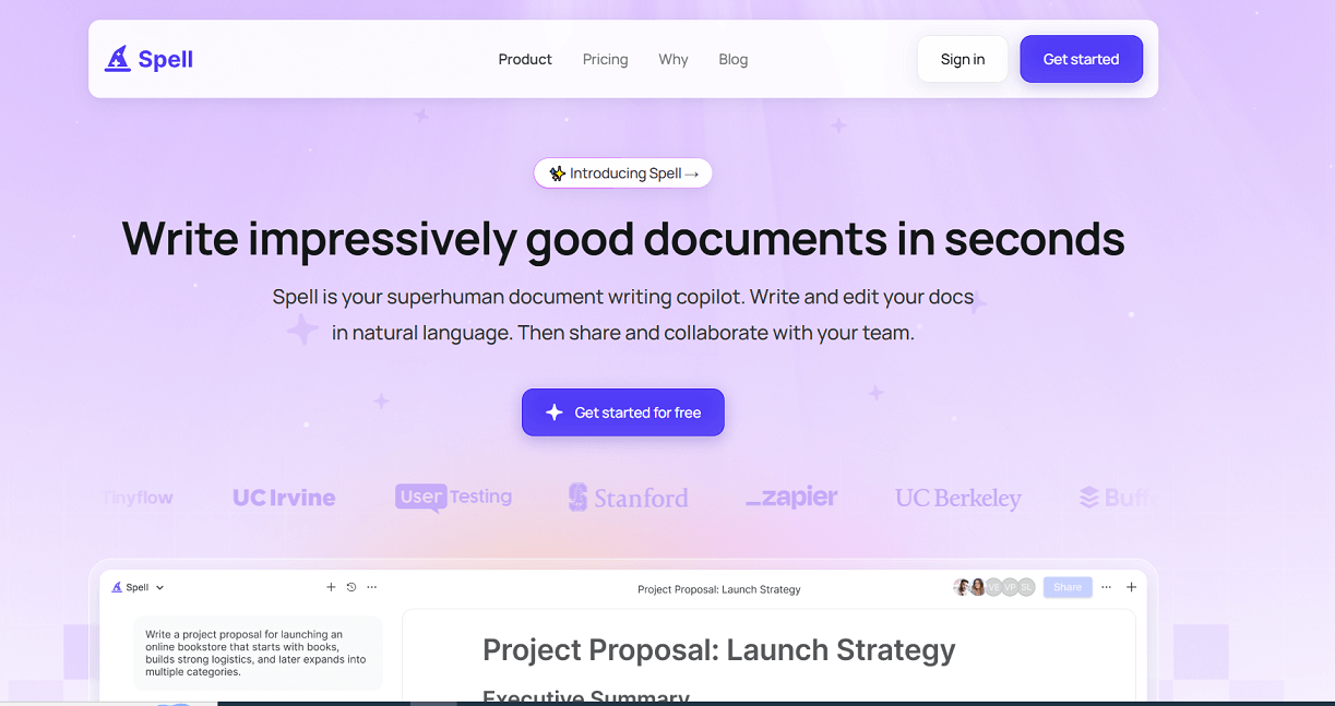 Spell AI - AI Document Generator & Collaborative Writing Platform | Siteefy
